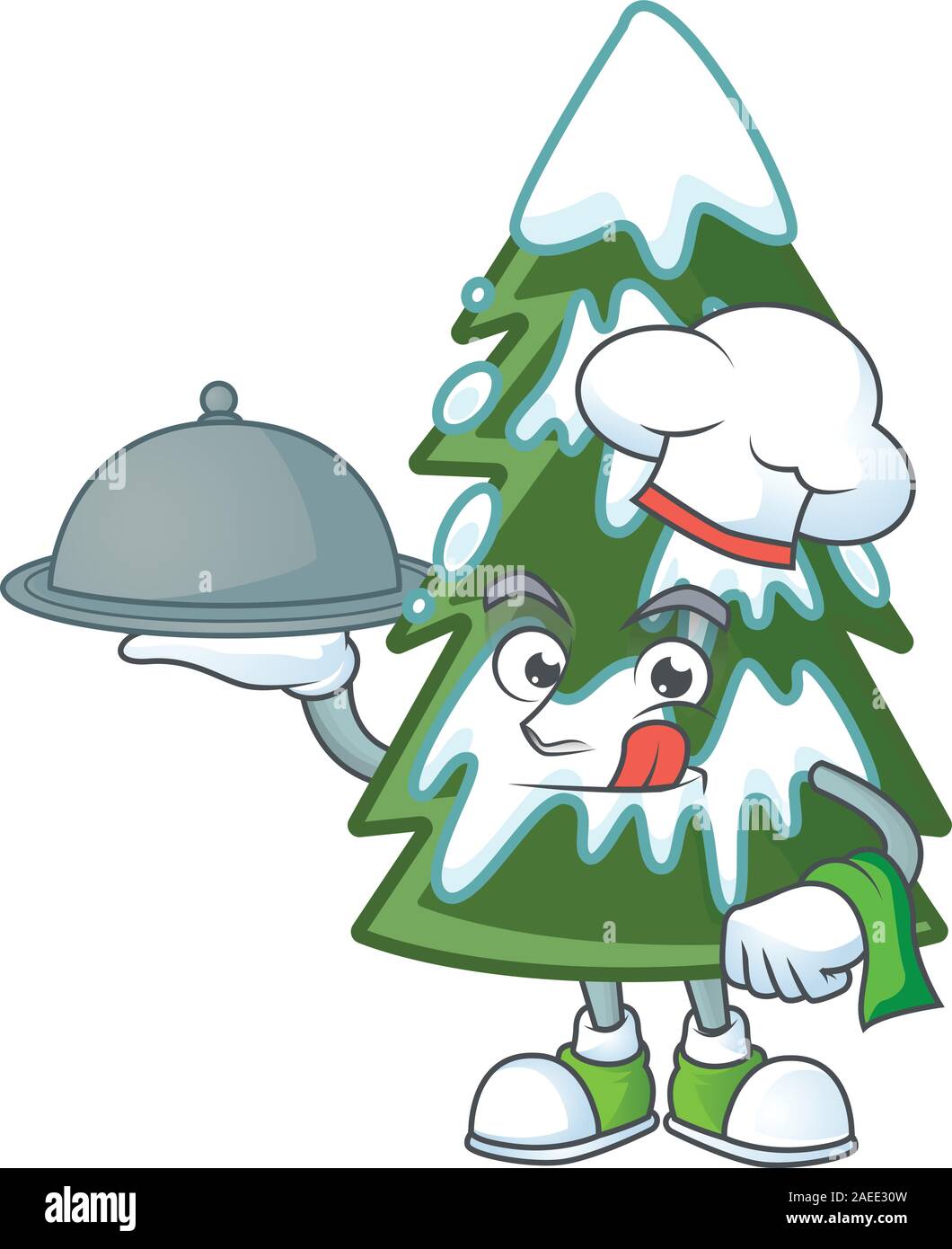 smiling christmas tree snow as a Chef with food cartoon style design ...