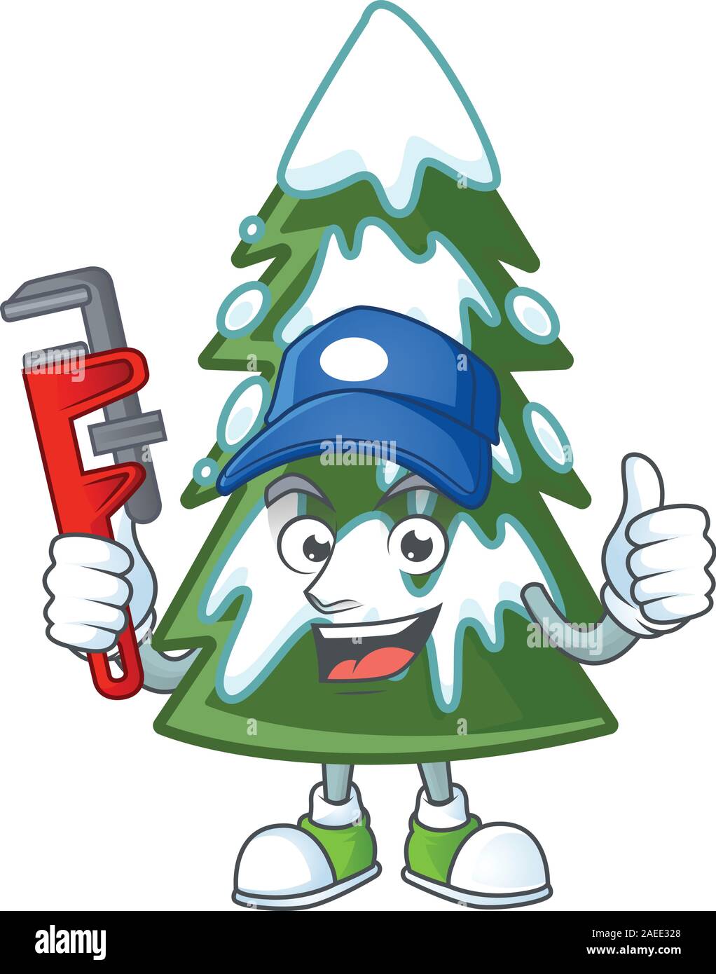 Plumber christmas tree snow on cartoon character mascot design Stock ...