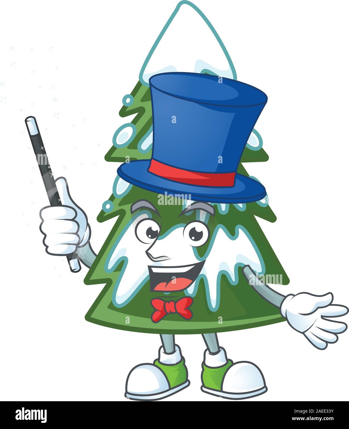 Cartoon character of christmas tree snow Magician style Stock Vector ...