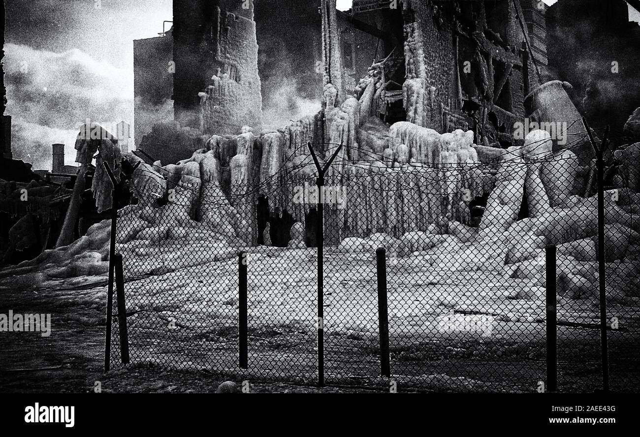 Frozen ruins of a building after a fire Stock Photo - Alamy