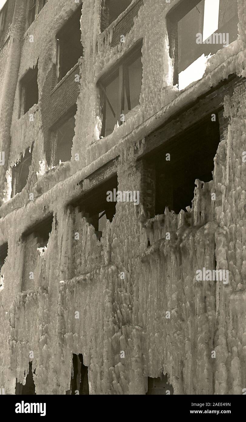 Frozen ruins of a building after a fire Stock Photo - Alamy