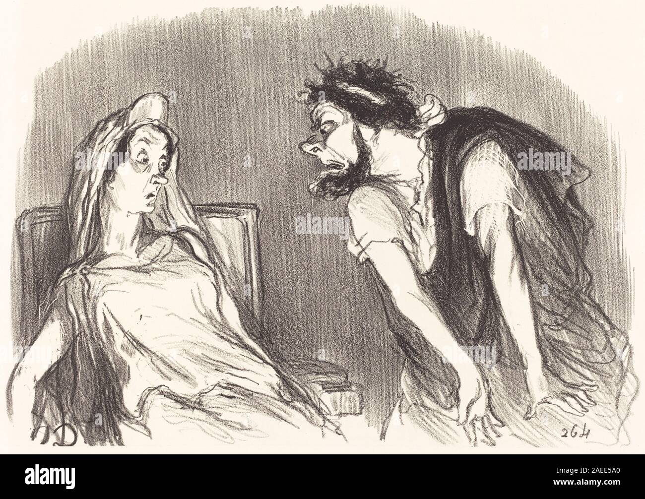 A 19th-century lithograph by Honoré Daumier from 1851 titled 'Oedipe ...