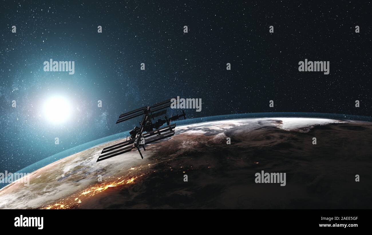 ISS rotate Earth atmosphere distant exploration. International Space ...