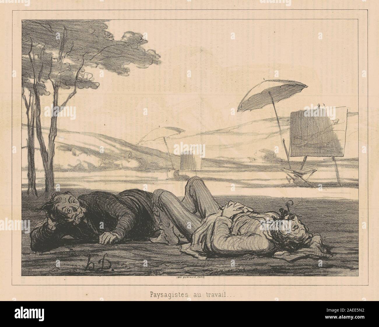 A lithograph by Honoré Daumier from August 17, 1862 depicting landscape ...