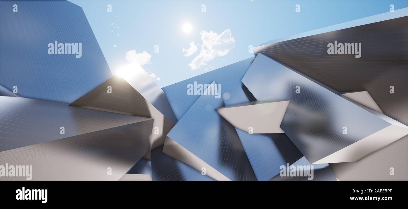 Colorful abstract panoramic background: geometric metal cubes wall ...