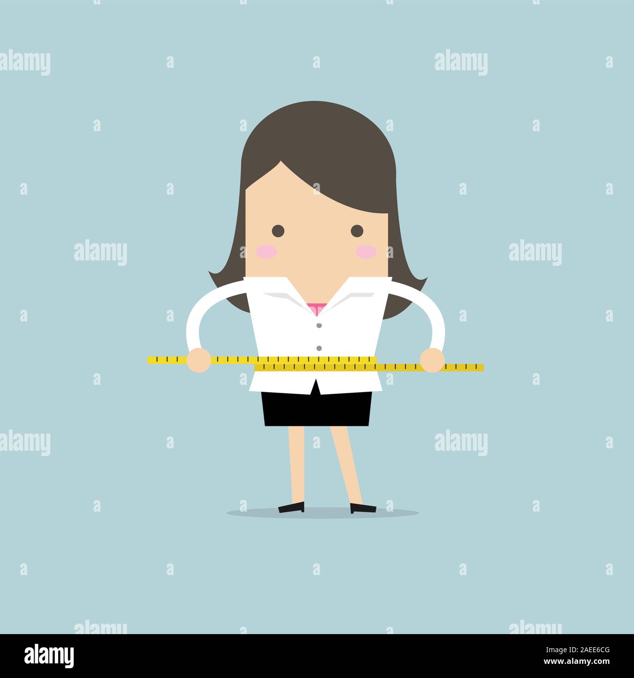 Businesswoman measuring her waist with measure tape. vector Stock ...