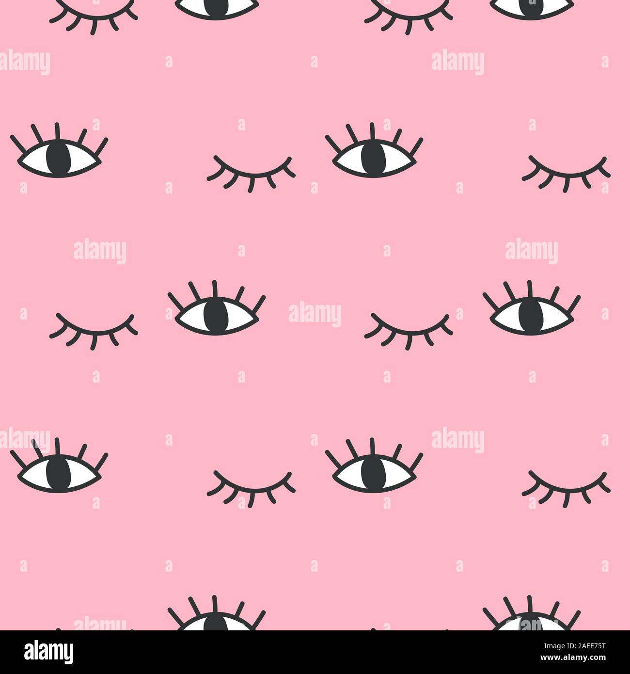 Hand drawn open and winking eyes doodles seamless pattern Stock Vector ...