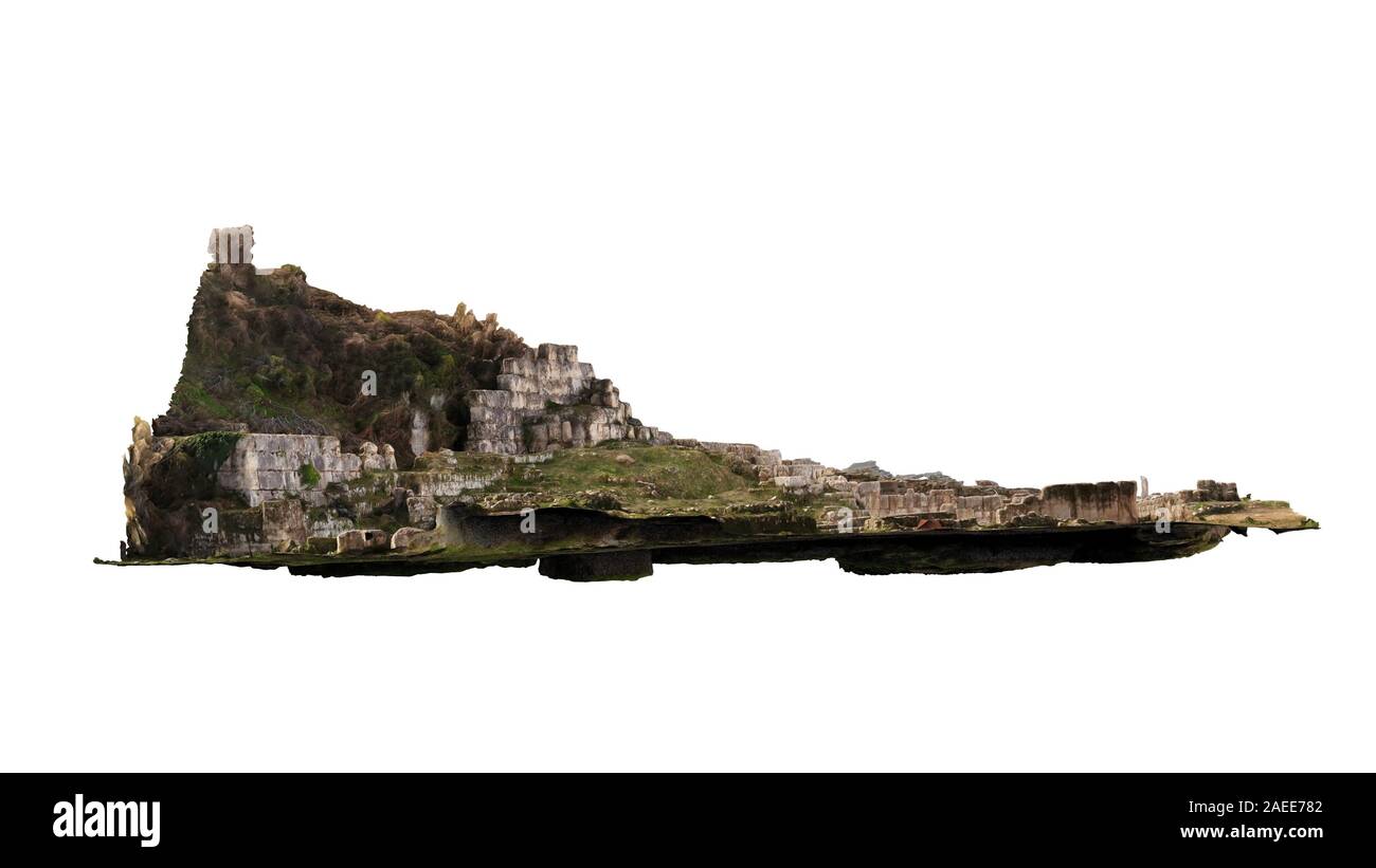 3D historical ancient mountain illustration on solid background 3d ...