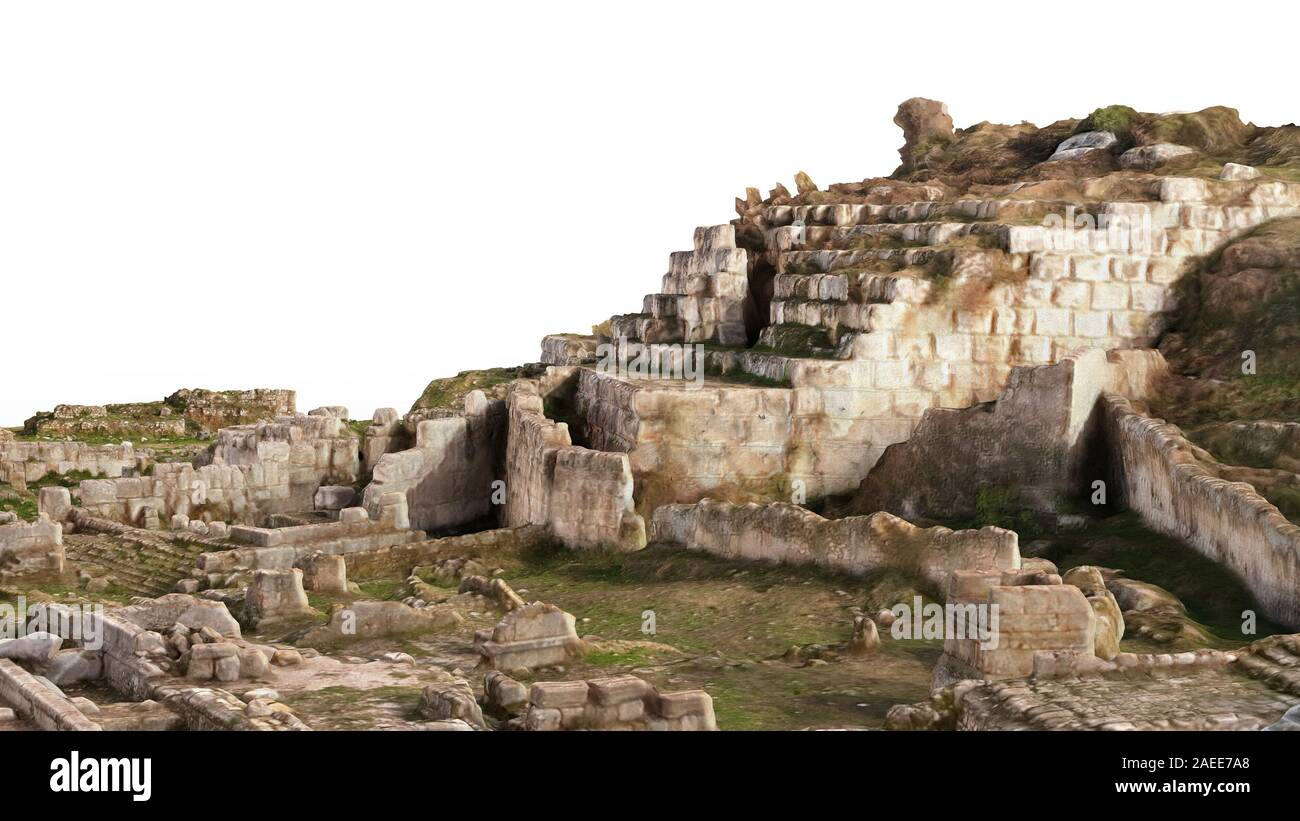 3D historical ancient mountain illustration on solid background 3d ...