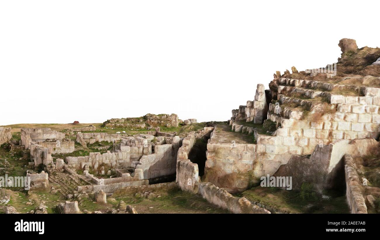 3D historical ancient mountain illustration on solid background 3d ...