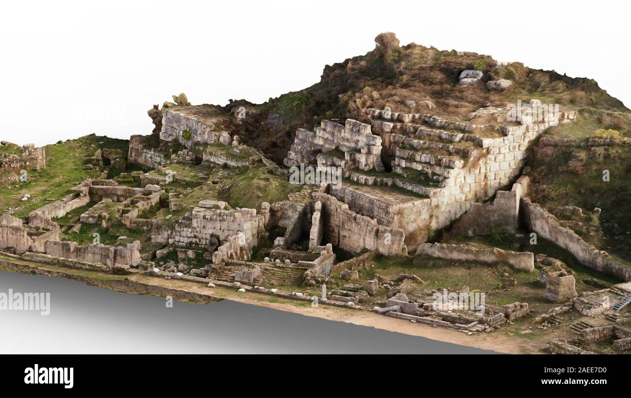 3D historical ancient mountain illustration on solid background 3d ...