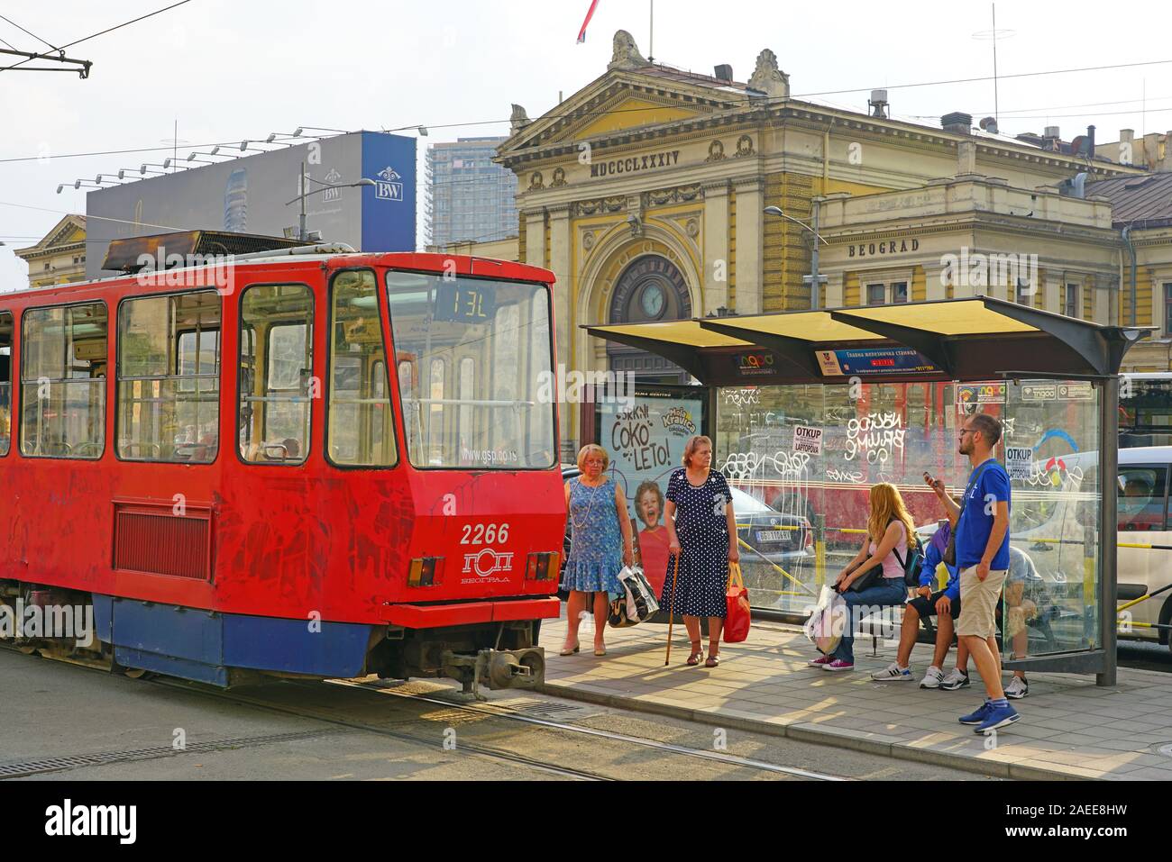 BELGRADE, SERBIA -18 JUN 2019- View of a street tram in Belgrade ...