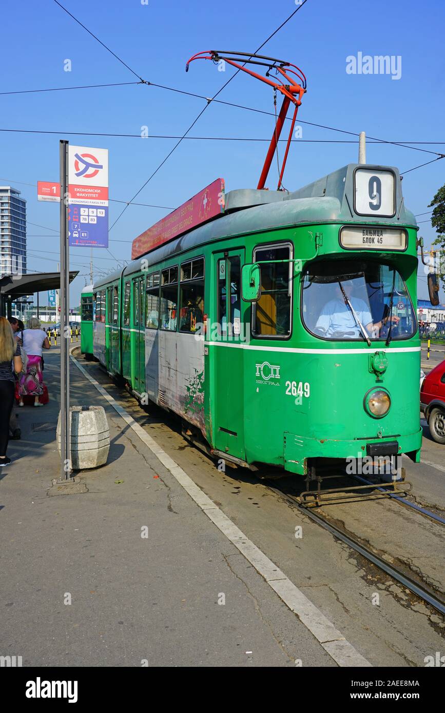 BELGRADE, SERBIA -18 JUN 2019- View of a street tram in Belgrade ...