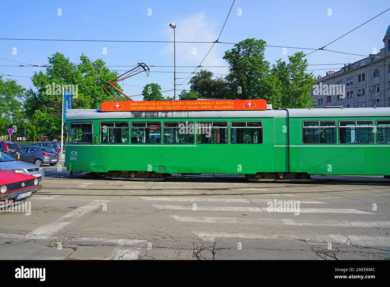 BELGRADE, SERBIA -18 JUN 2019- View of a street tram in Belgrade ...