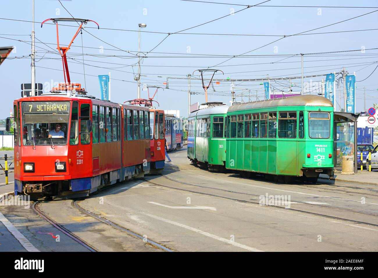 BELGRADE, SERBIA -18 JUN 2019- View of a street tram in Belgrade ...