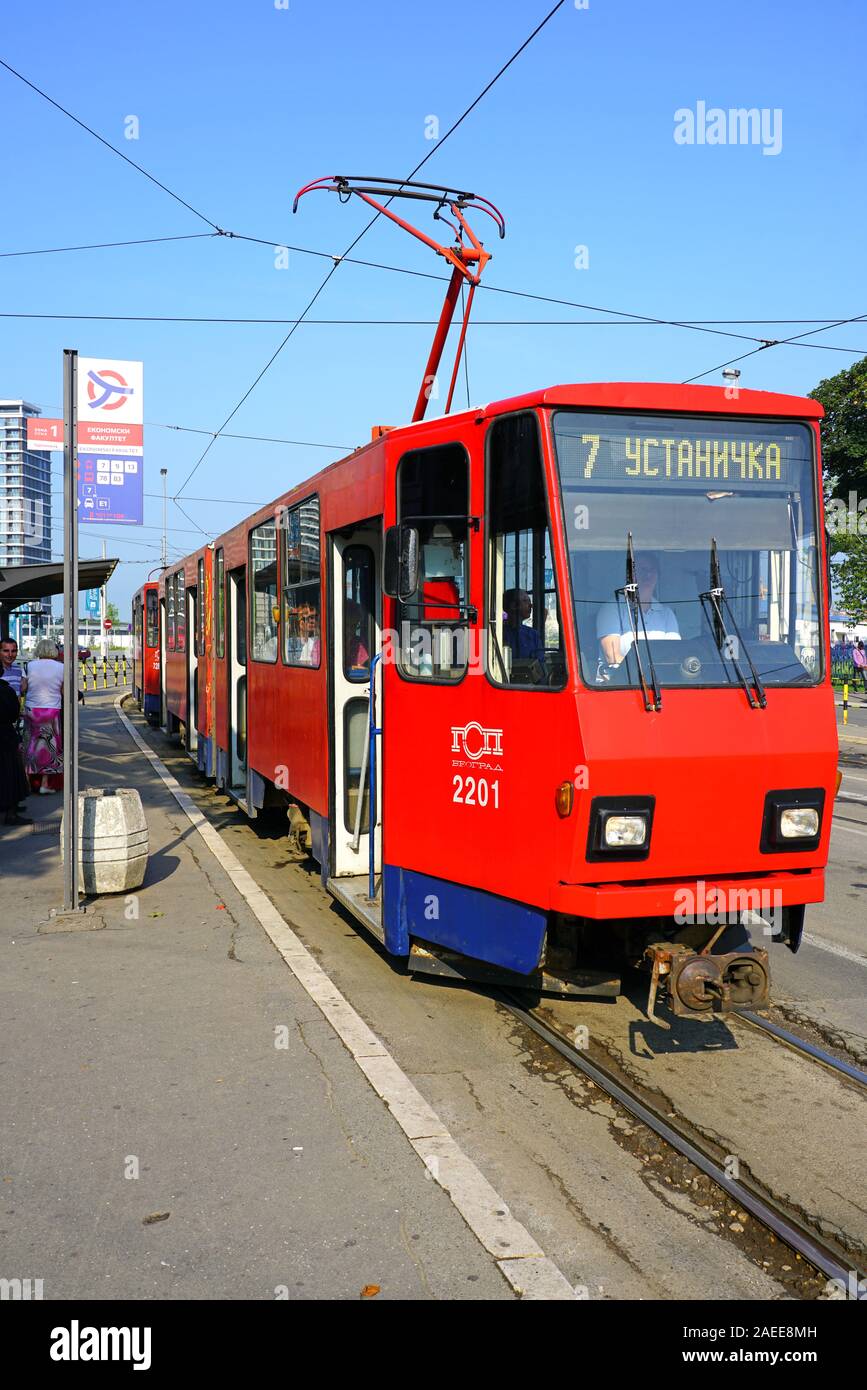 BELGRADE, SERBIA -18 JUN 2019- View of a street tram in Belgrade ...