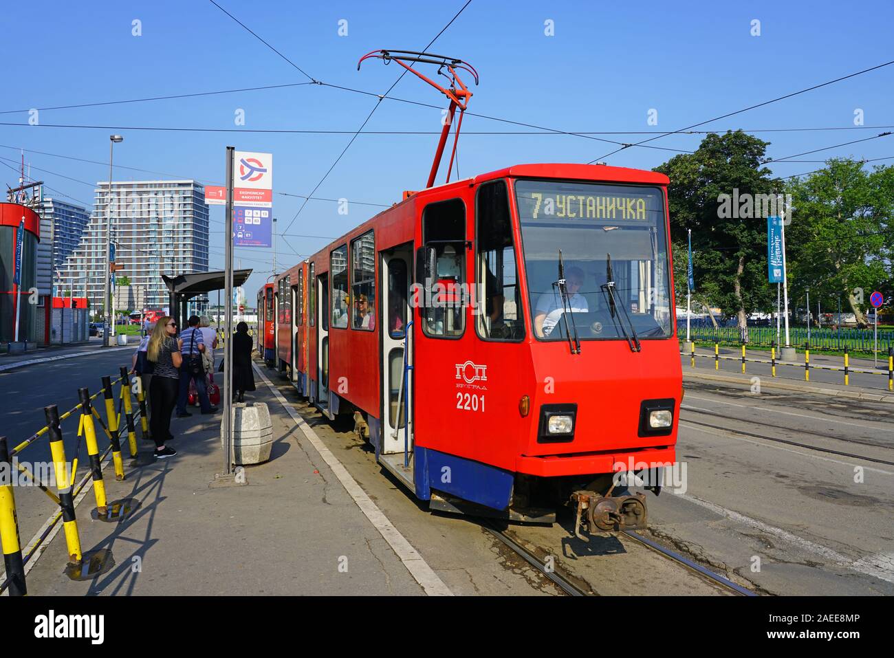 BELGRADE, SERBIA -18 JUN 2019- View of a street tram in Belgrade ...