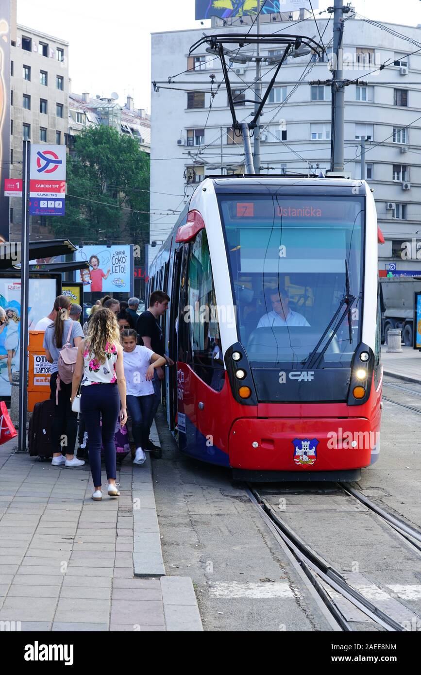 BELGRADE, SERBIA -18 JUN 2019- View of a street tram in Belgrade ...
