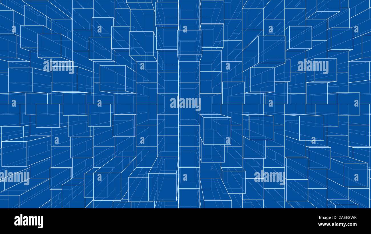 Abstract background of cubes outline. Vector rendering of 3d. Wire ...