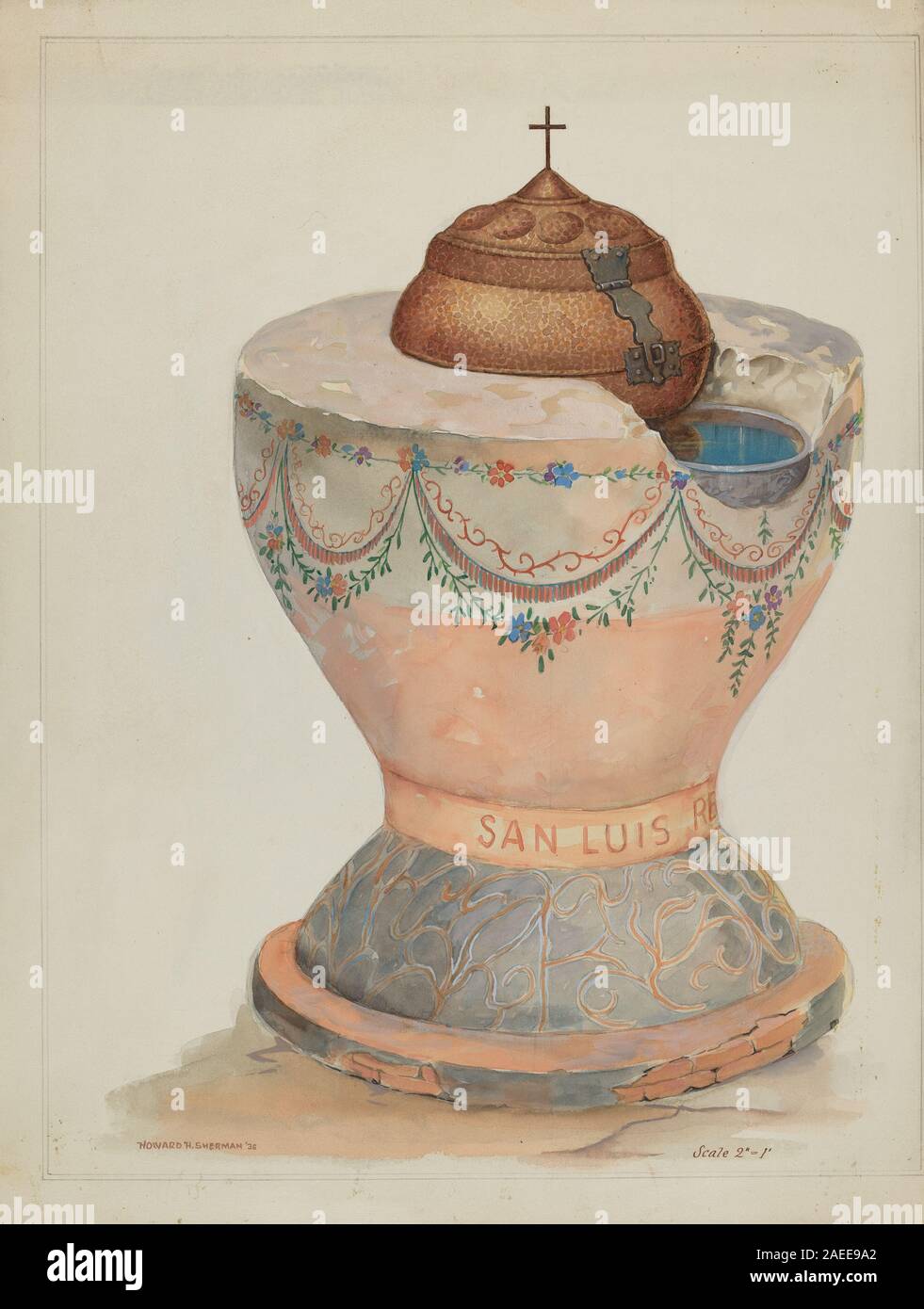 Howard H Sherman, Baptismal Font at San Luis Rey Mission Church, 1936 ...