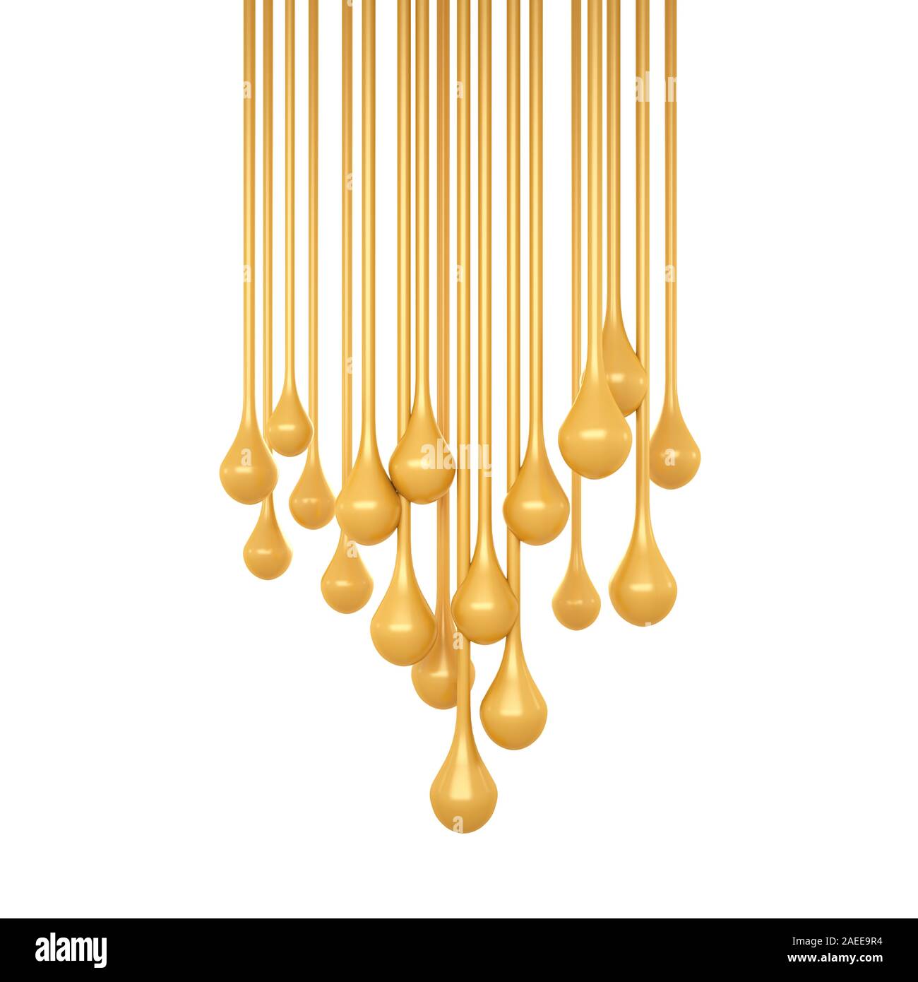 Flowing drops, isolated white background. 3d rendering, 3d illustration ...