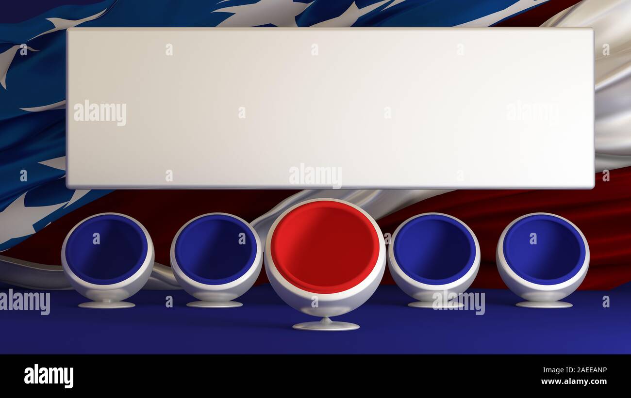 US Elections 2016: background with armchairs, and US flag banners ...