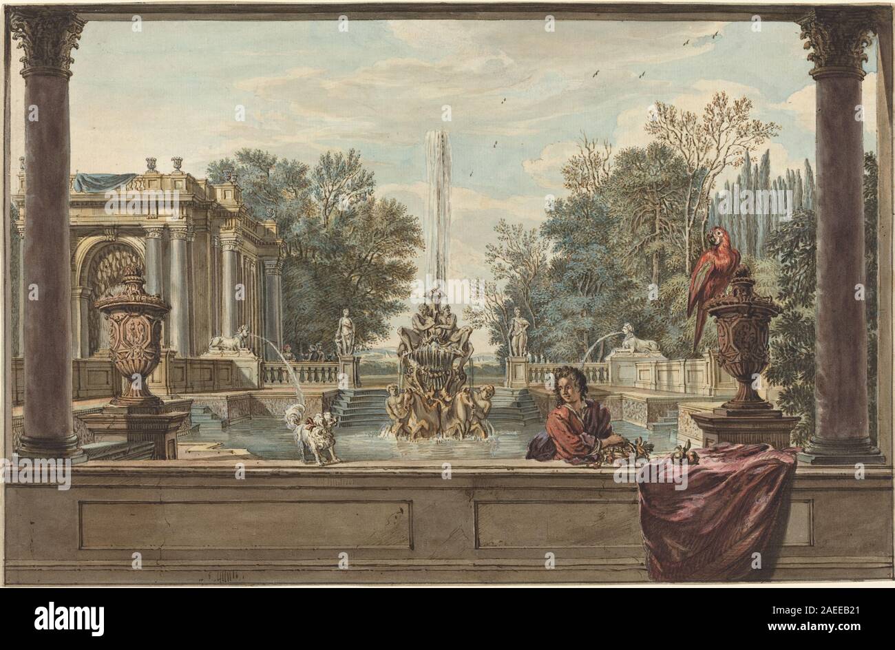 Isaac de Moucheron, An Italianate Garden with a Parrot, a Poodle, and a ...