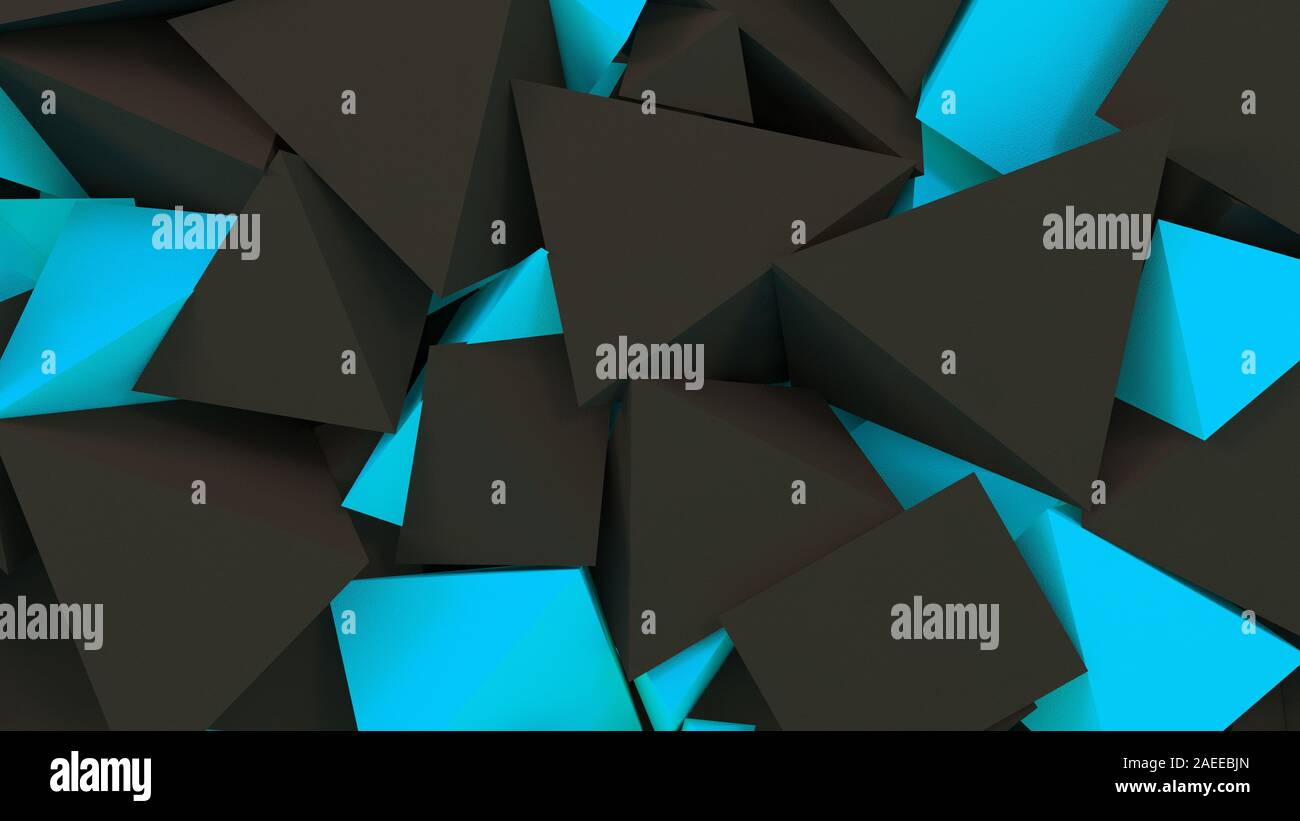 Black abstract background with 3D triangles azure. 3d rendering, 3d ...