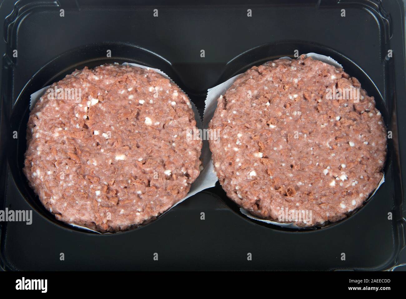 close up on package of vegetable based burger patties. The first plant ...