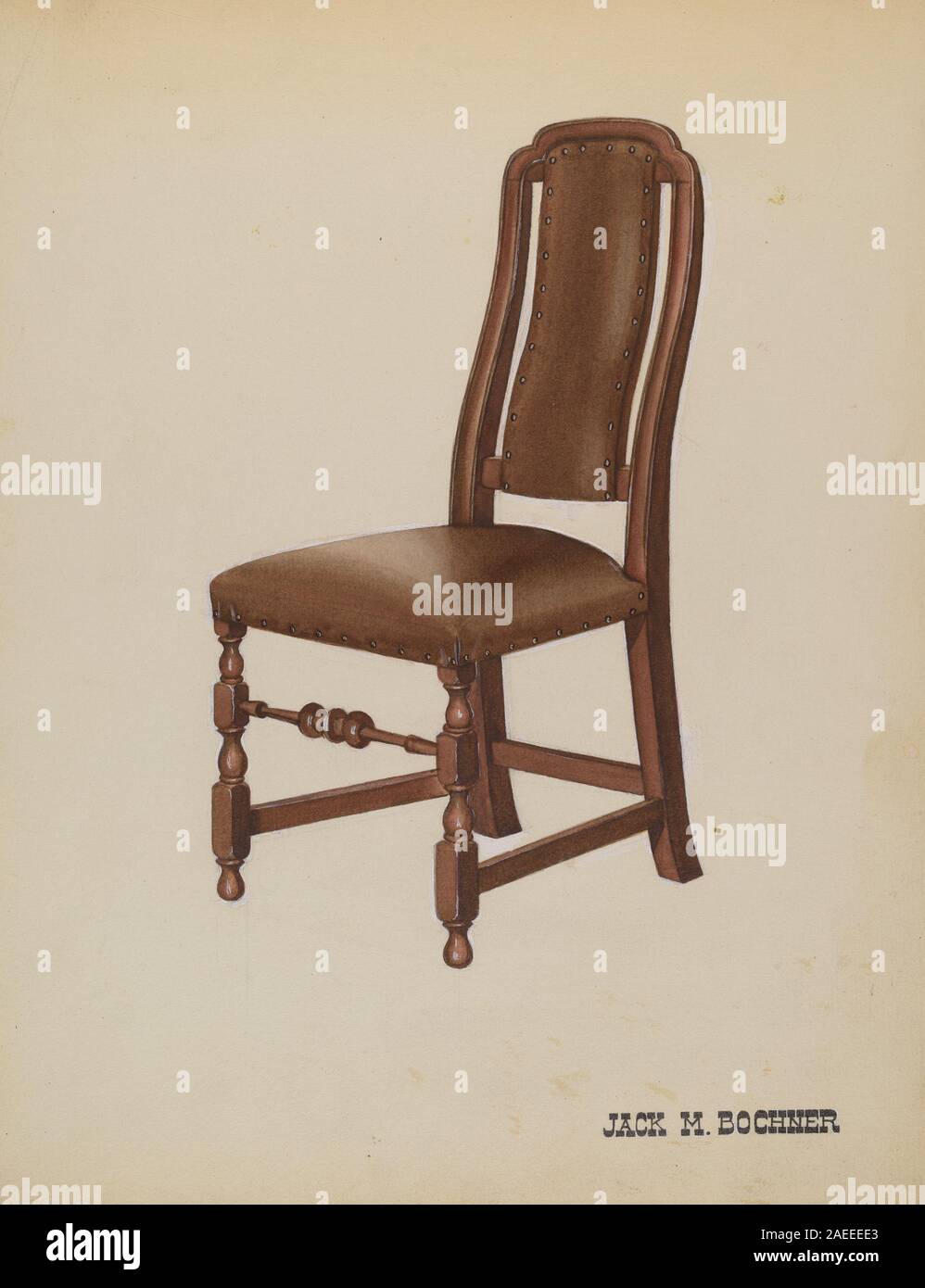 A side chair made by Jack Bochner circa 1937, showing legs, seat ...