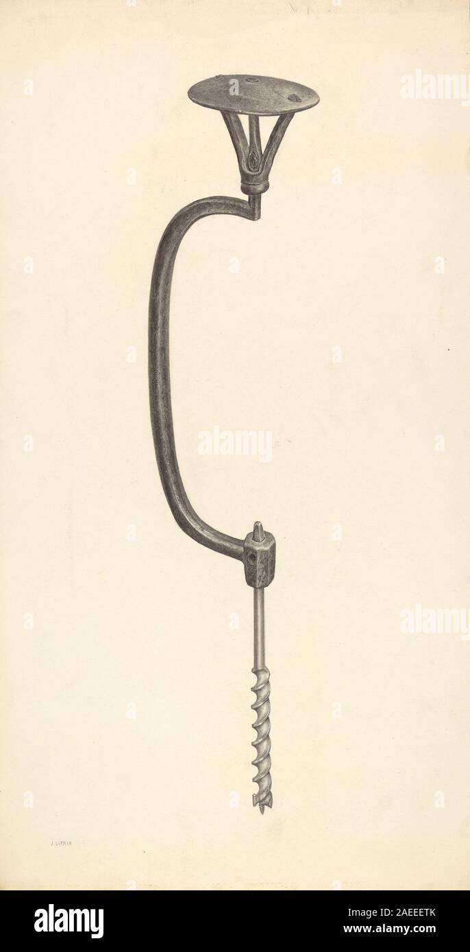 Jacob Lipkin's circa 1941 carpenter's brace is a wooden and metal hand ...