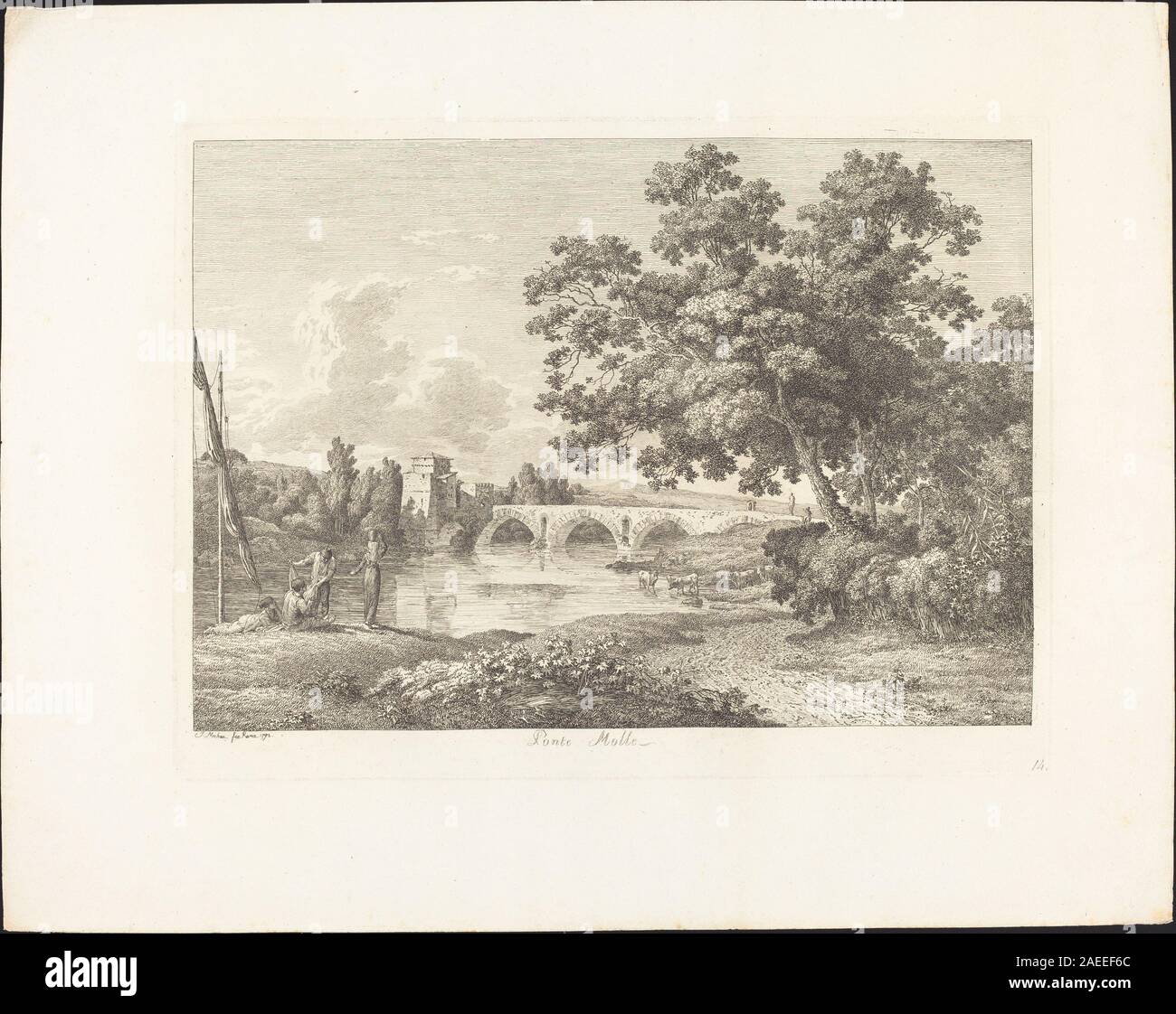 A drawing by Jacob Wilhelm Mechau from 1792 depicting Ponte Molle, a ...