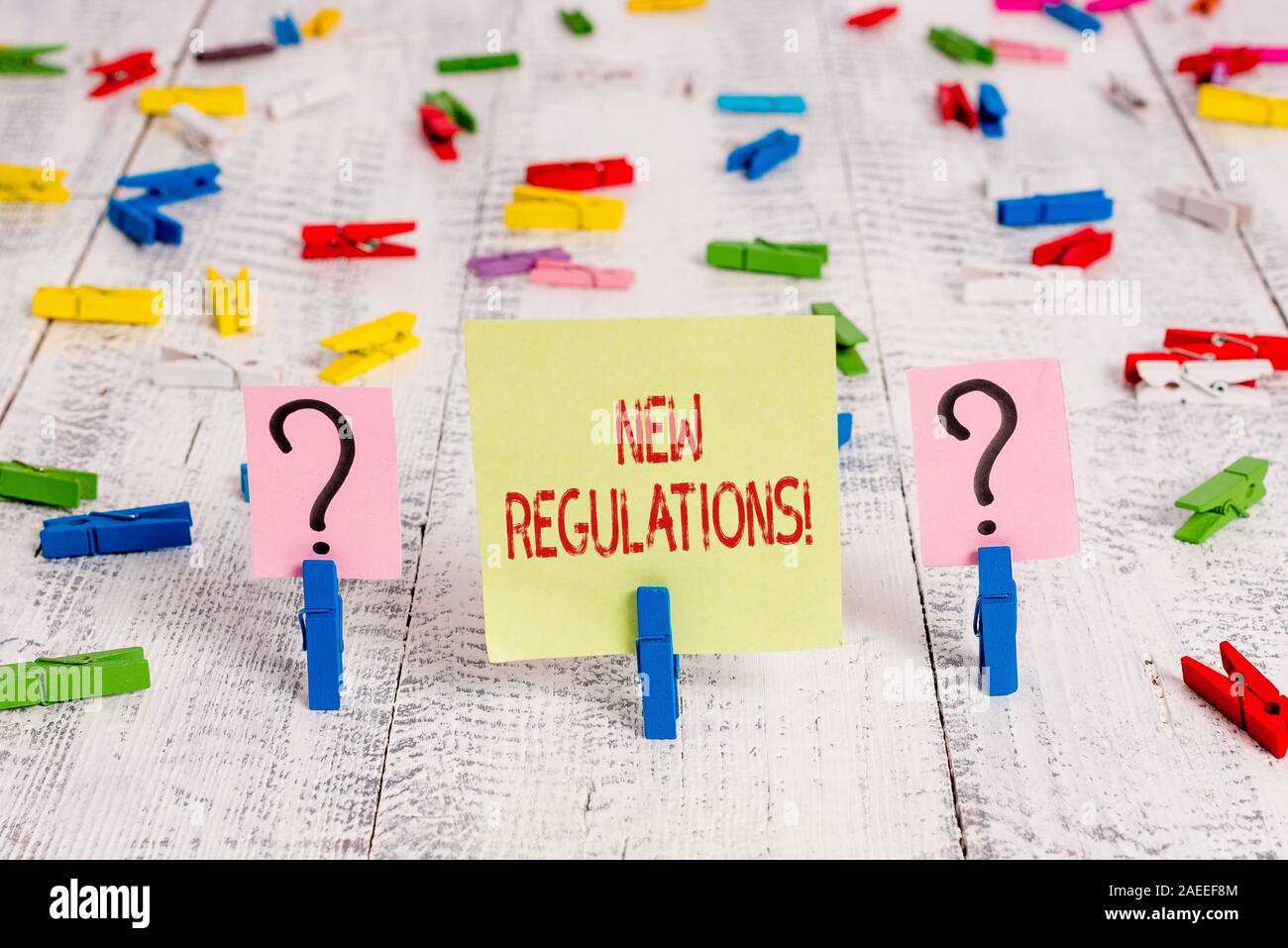 Writing note showing New Regulations. Business concept for rules made ...