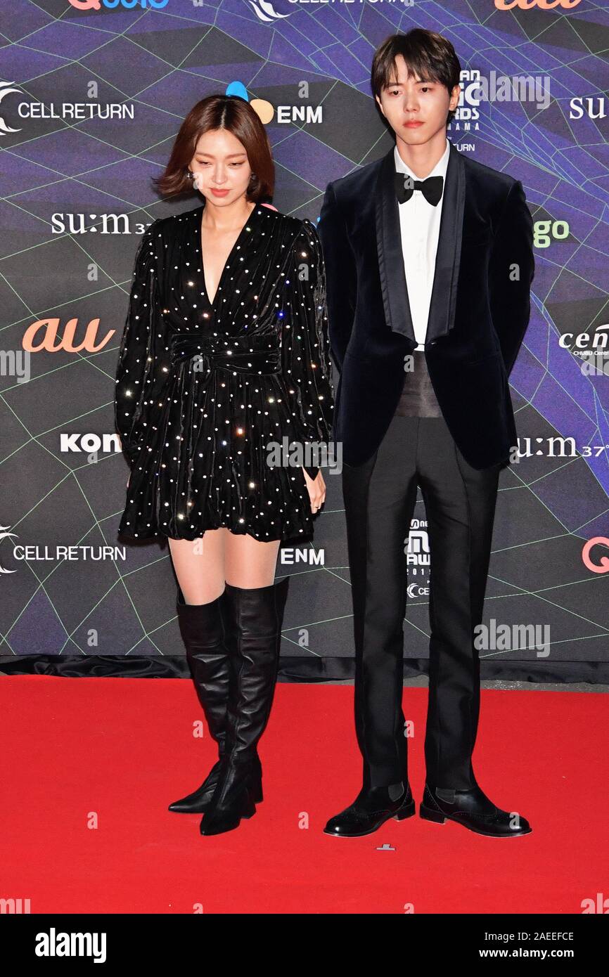 South Korean model Joo Woo-Jae(R) and actress Choi Yu Hwa attend the ...