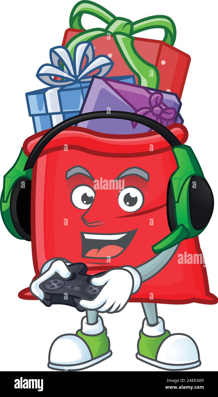 Gamer santa bag full of gift cartoon character with headphone and ...