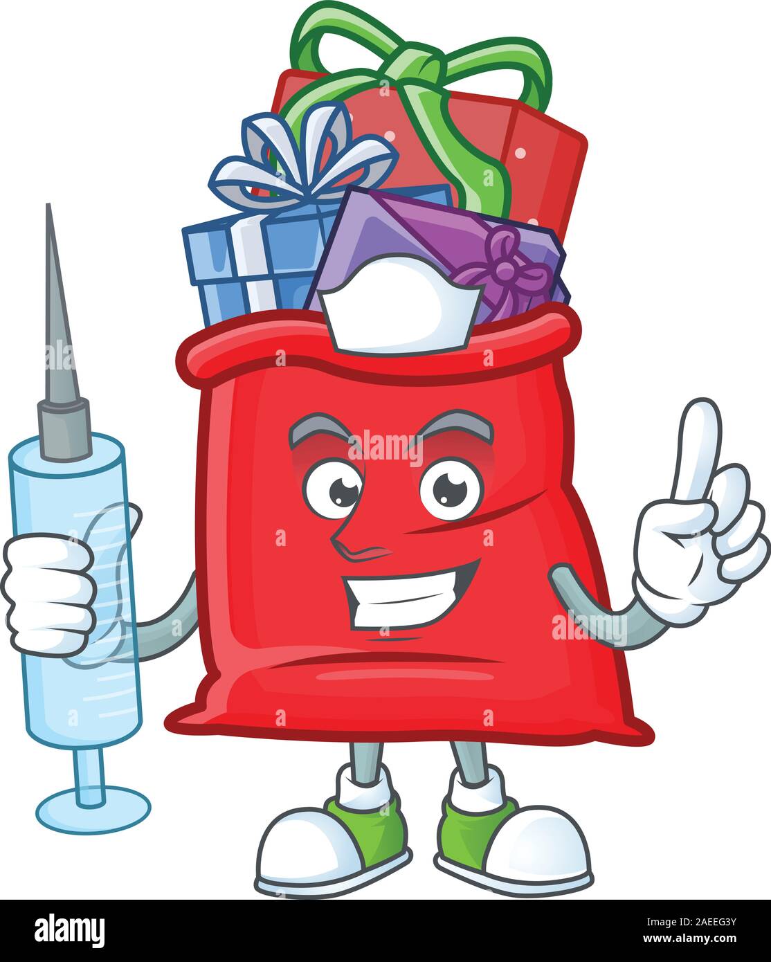 Cute Nurse santa bag full of gift character cartoon style with syringe ...