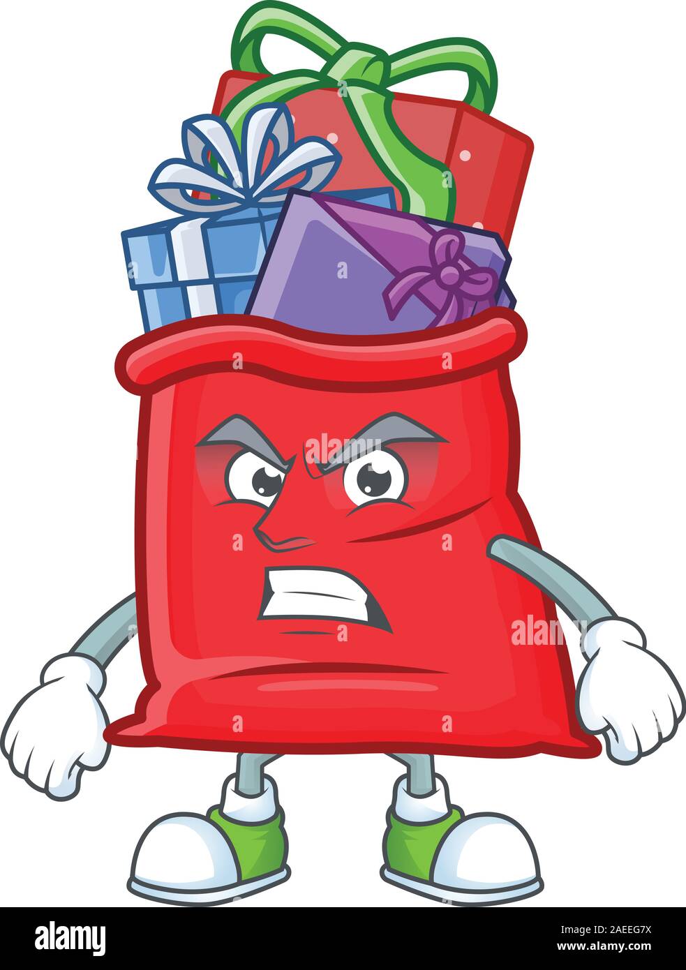 Santa Bag Full Of T Cartoon Character Style With Angry Face Stock