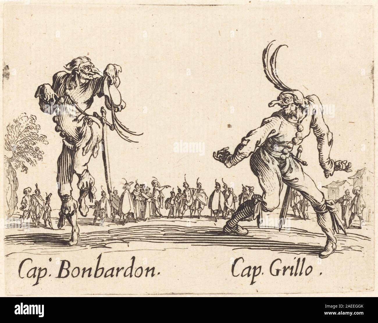An etching by Jacques Callot depicting the comic characters Cap ...