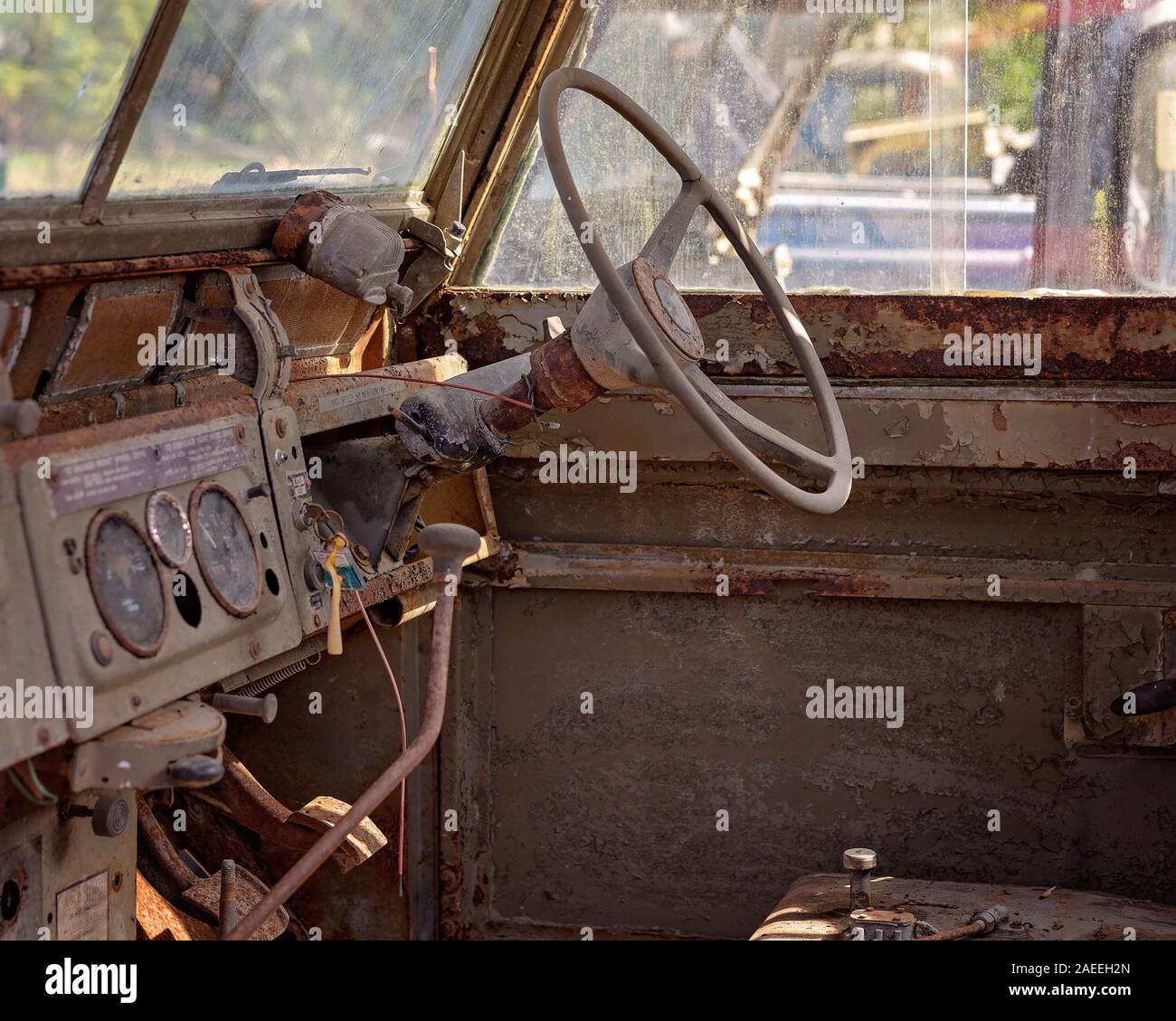 Close up of the inside of an old rusted and abandoned car Stock Photo ...