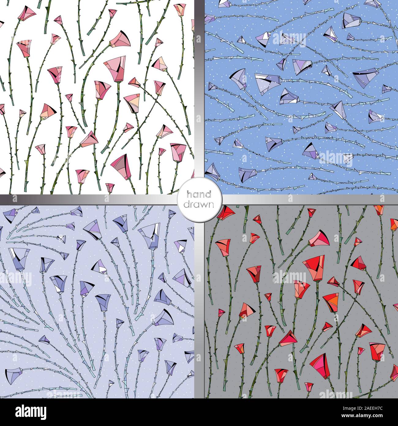 Roses seamless backgrounds. Hand drawn flowers vector patterns in ...