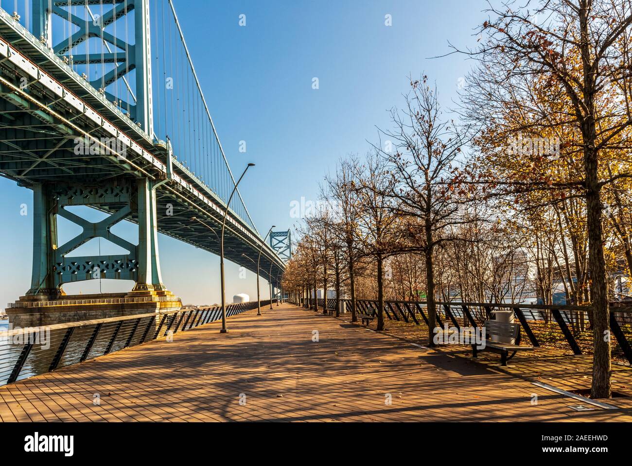 Park, Delaware River, and Benjamin Franklin Bridge into downtown ...