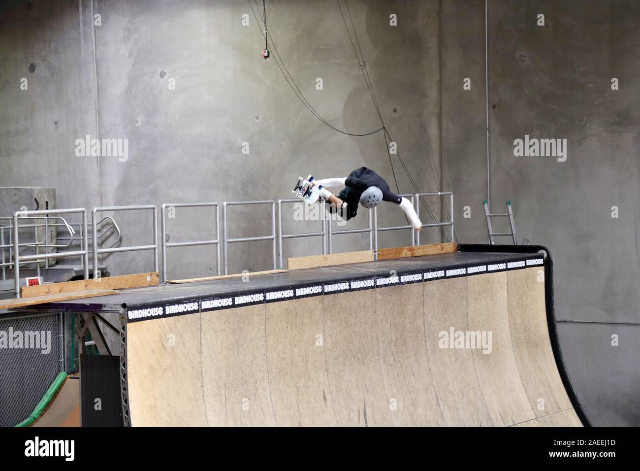 Pro Skaters practice at the Birdhouse Skate warehouse Stock Photo - Alamy