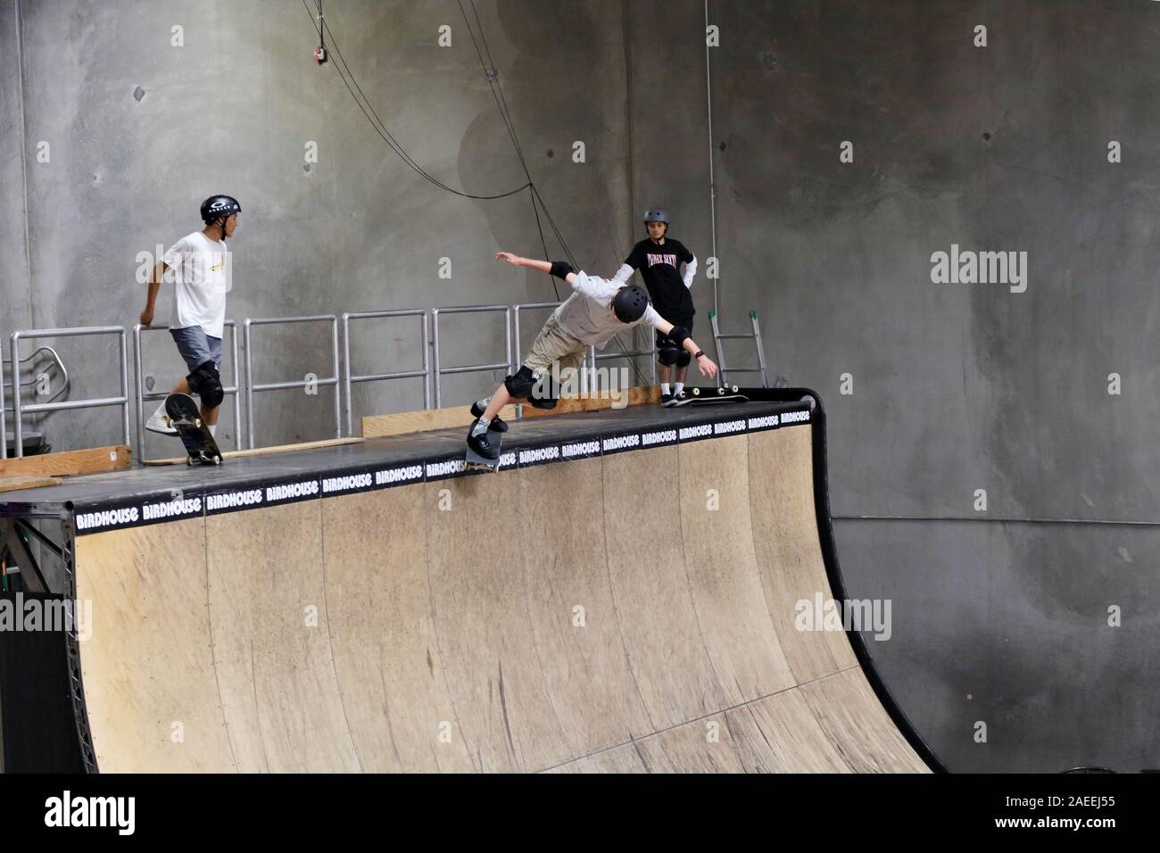 Pro Skaters practice at the Birdhouse Skate warehouse Stock Photo - Alamy