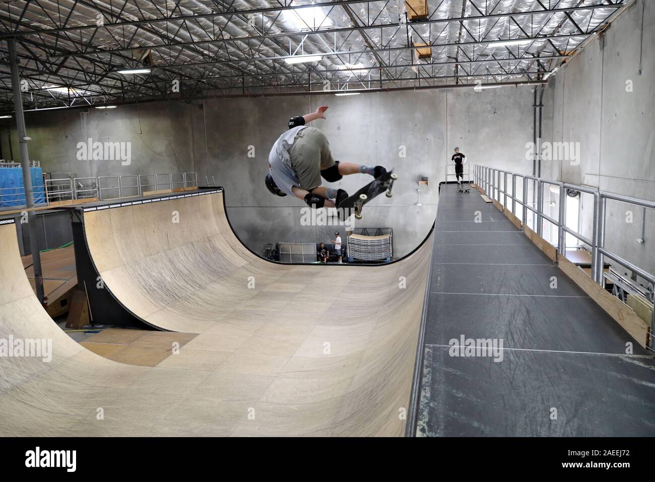 Pro Skaters practice at the Birdhouse Skate warehouse Stock Photo Alamy