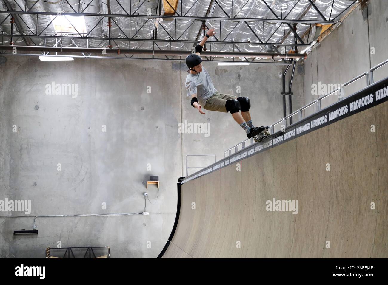Pro Skaters practice at the Birdhouse Skate warehouse Stock Photo - Alamy