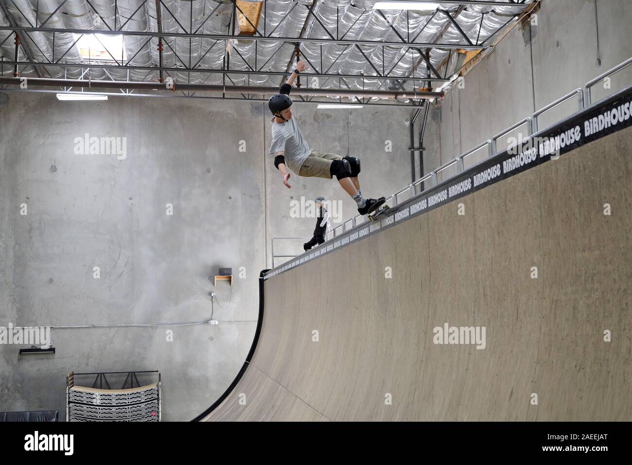 Pro Skaters practice at the Birdhouse Skate warehouse Stock Photo - Alamy