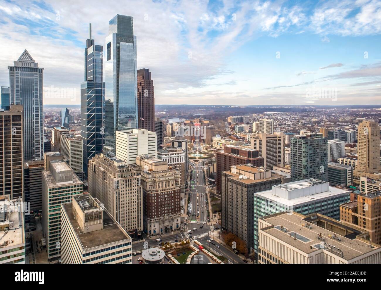 Philadelphia, Pennsylvania. City rooftop view with urban skyscrapers on ...