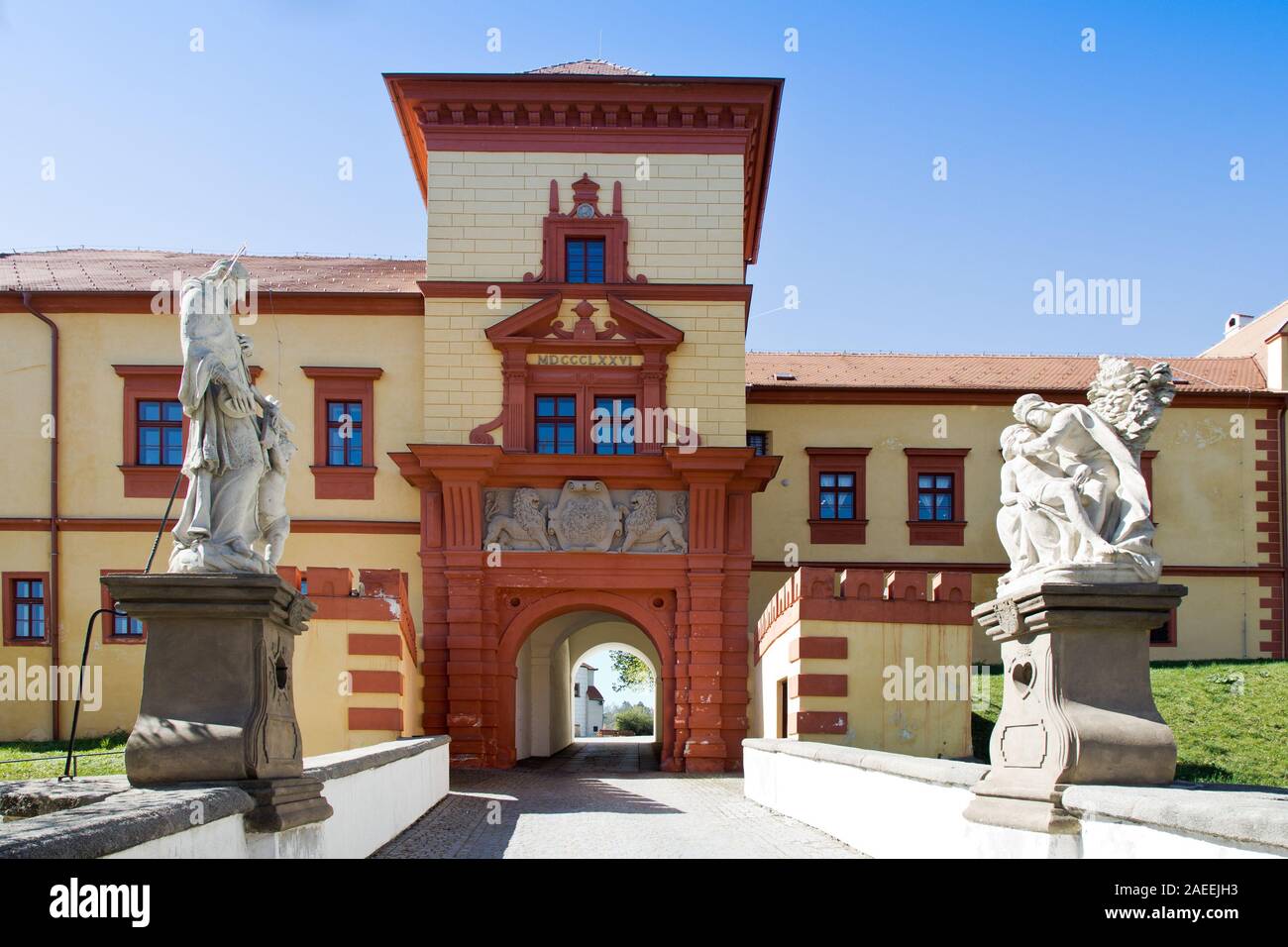 castle with museum, St. Procopius basilica and monastery, town Trebic ...