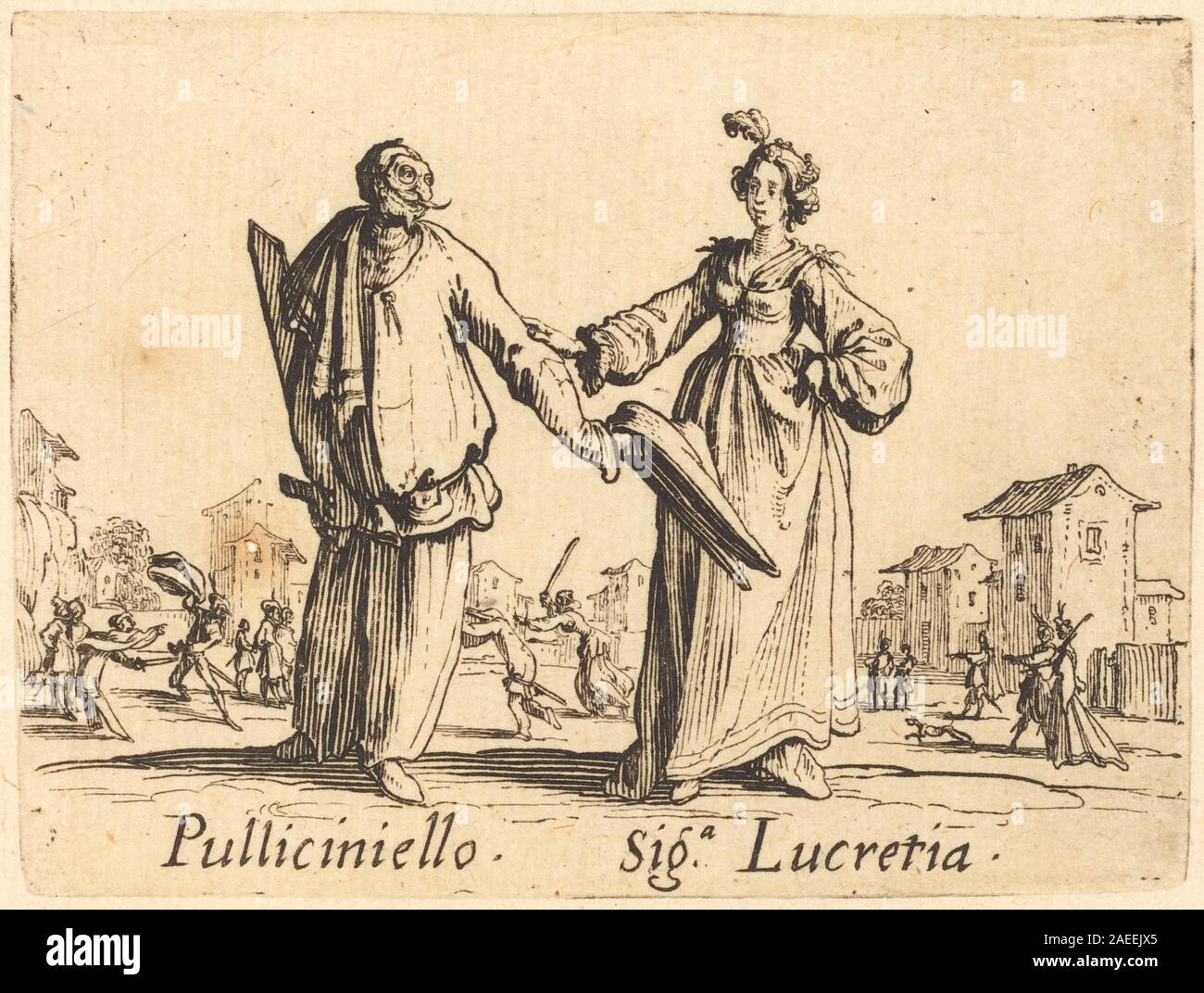 This etching from around 1622 by Jacques Callot depicts Pulliciniello ...