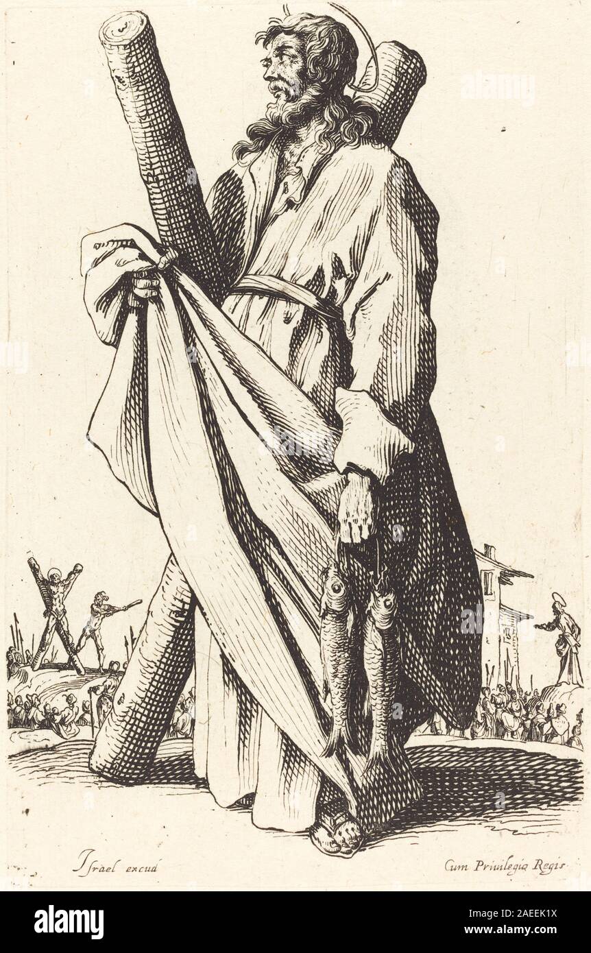 Jacques Callot's etching 'Saint Andrew,' published in 1631, depicts the ...